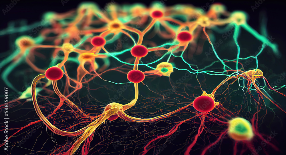 Colorful glowing neural network in brain Stock Illustration | Adobe Stock