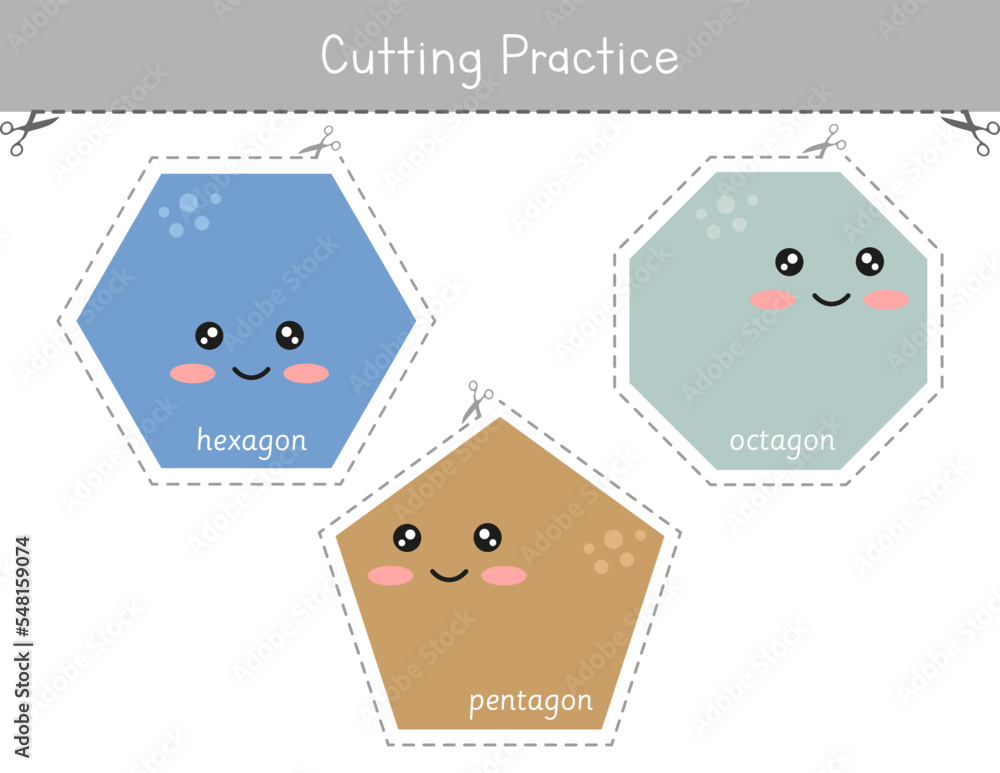 Shapes cutting practice worksheet for kids.Preschool educational game ...