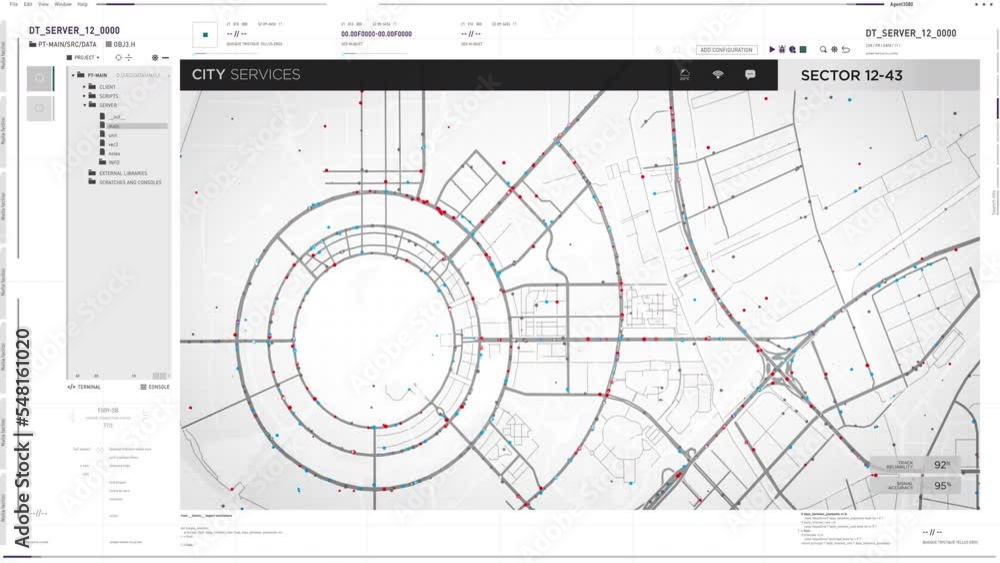 Modern technology ui inspecting the navigation map of public transport ...