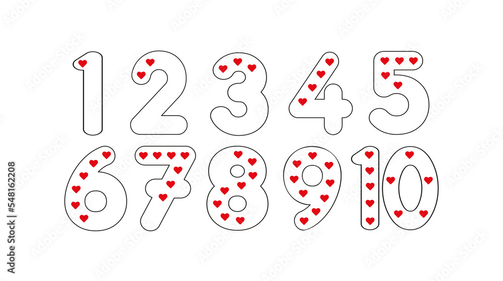Numbers with counting heart for toddler and preschool kids. Counting ...