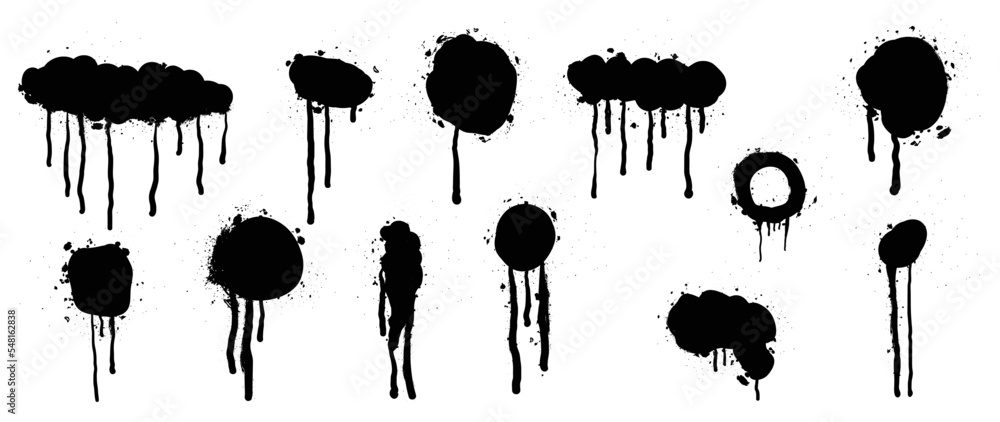 Spray painted texture vector set. Black paint splatter dots, graffiti ...