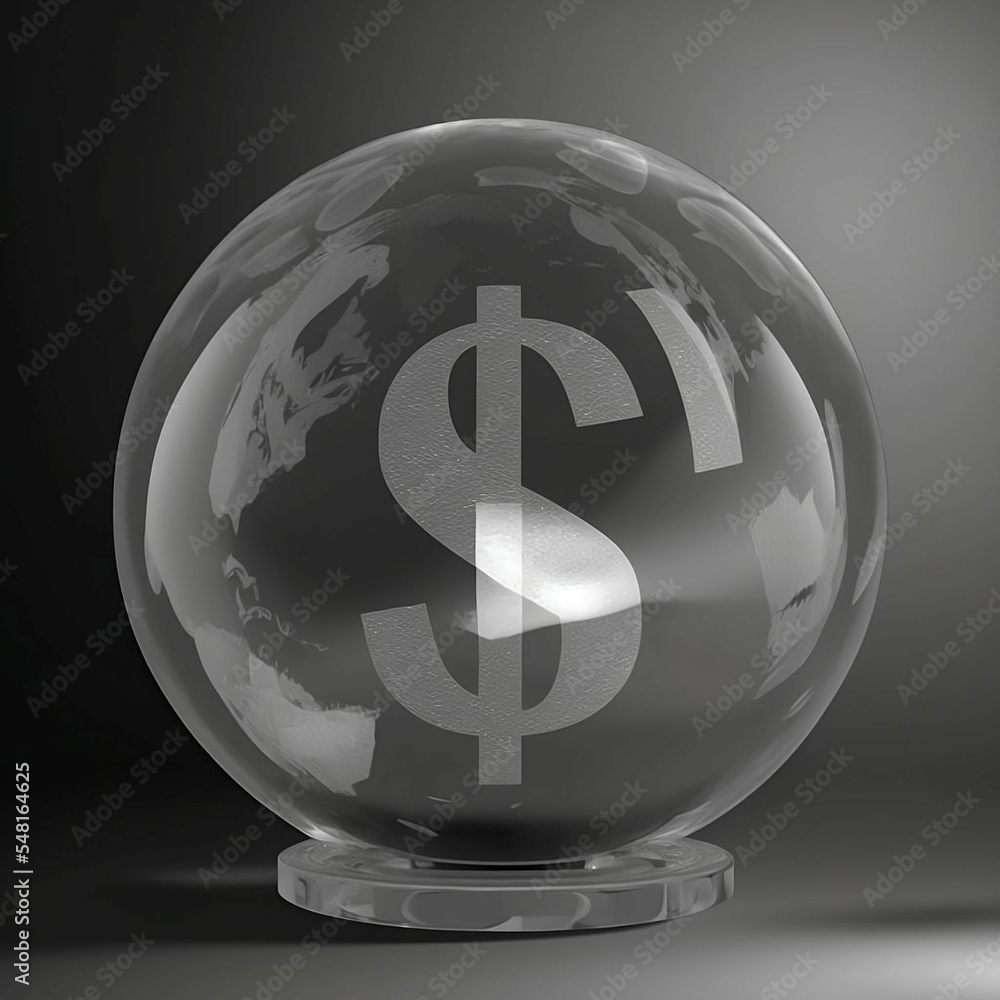 $ Dollar Money Symbol Icon Sign Inside Transparent Crystal Glass Ball ...