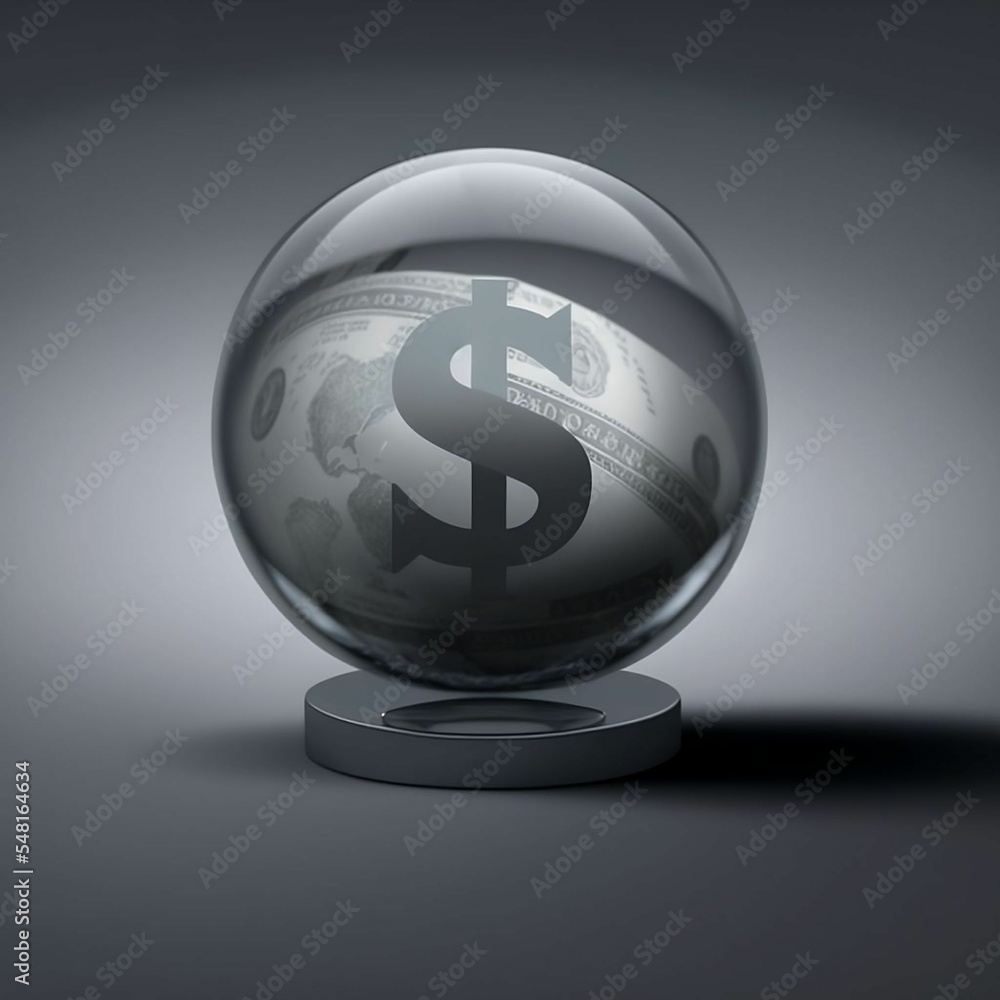 $ Dollar Money Symbol Icon Sign Inside Transparent Crystal Glass Ball ...