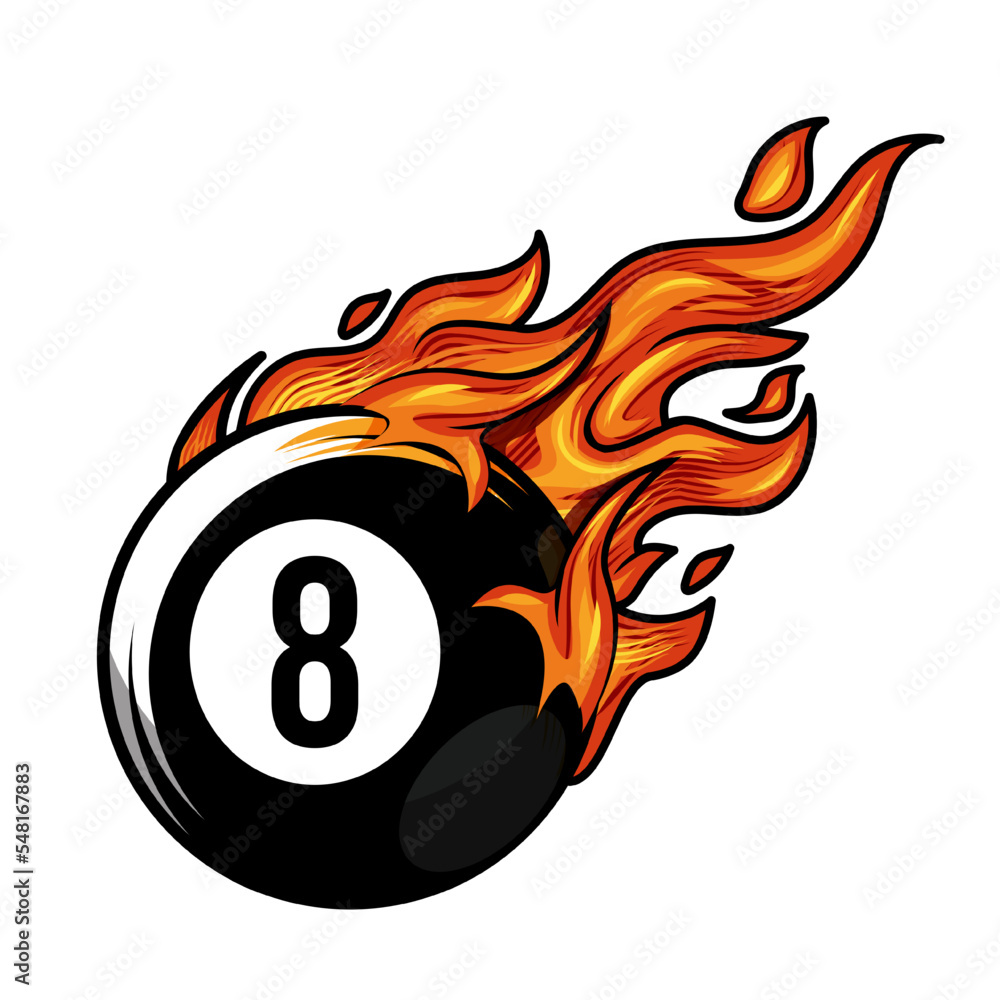 Hot Billiard Ball Number Eight fire logo silhouette. pool ball club ...