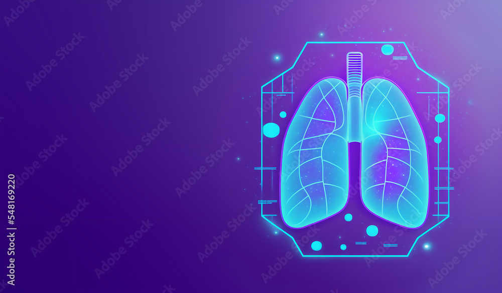 Lung holographic icon, lung disease diagnostic concept for lung cancer ...