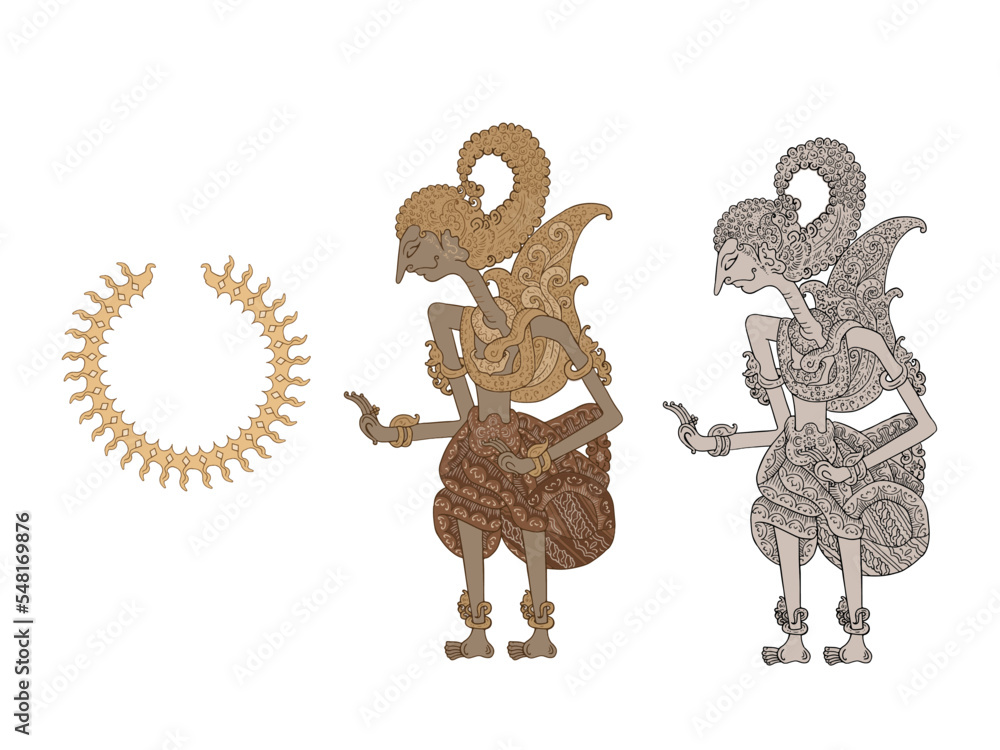 Vecteur Stock highly detailed wayang Arjuna digital illiustration gold ...