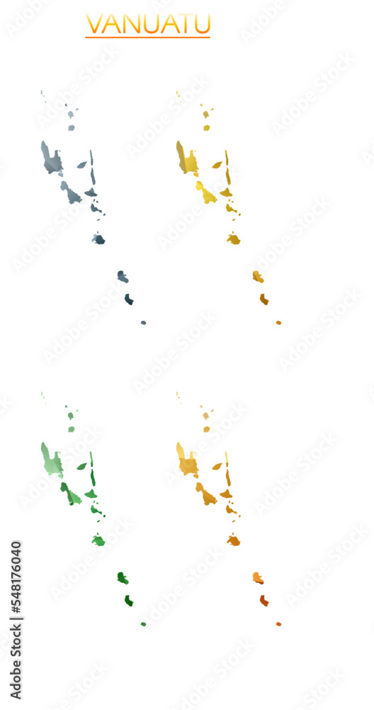 Set of vector polygonal maps of Vanuatu. Bright gradient map of country ...