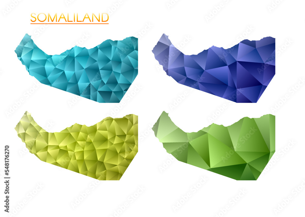 Set of vector polygonal maps of Somaliland. Bright gradient map of ...