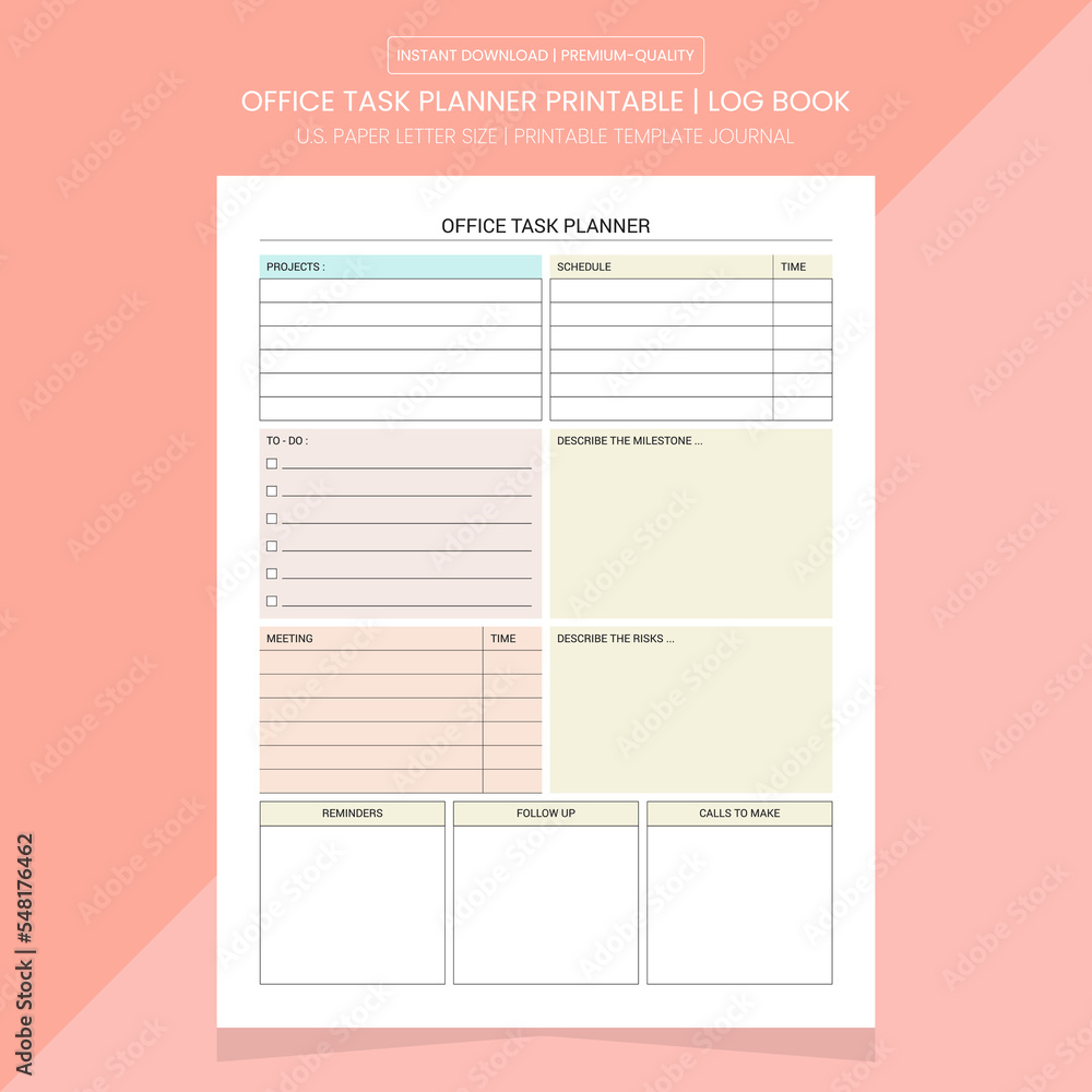Office Task Planner Printable | Office Task Diary Journal | Notebook ...