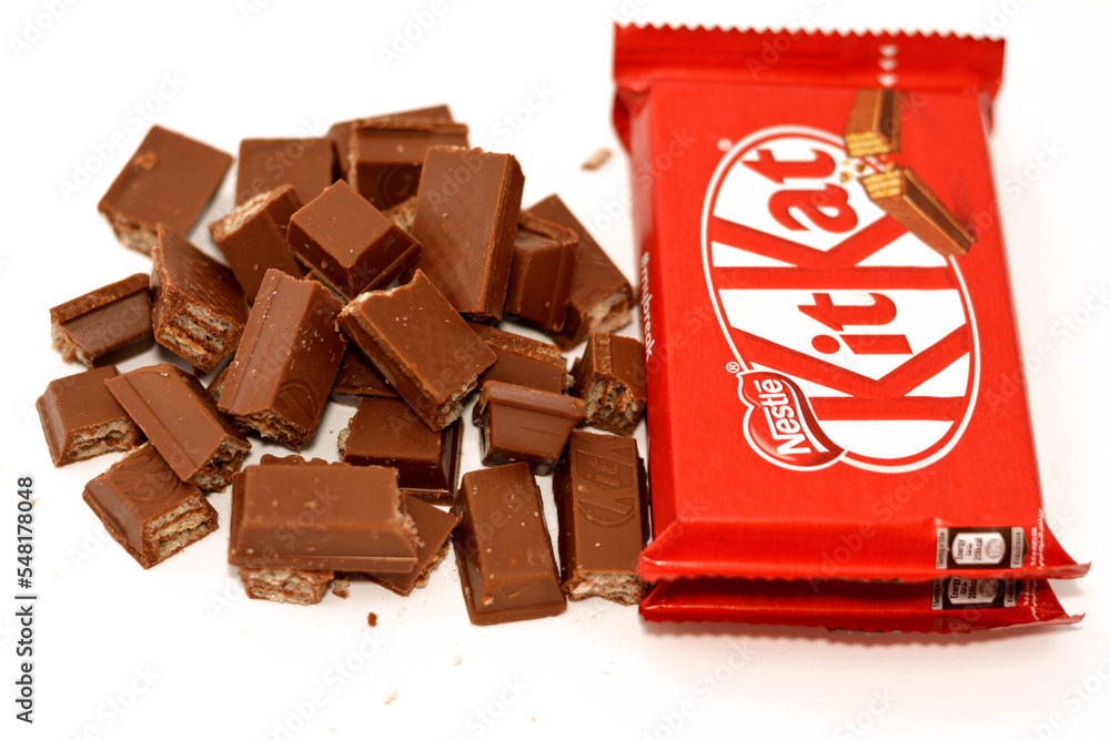 Cairo, Egypt, November 7 2022: KitKat, a chocolate-covered wafer bar ...