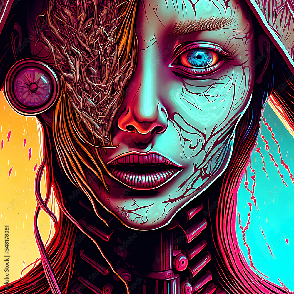 Portret cartoon girl, futuristic, apocalyptic Stock Illustration ...