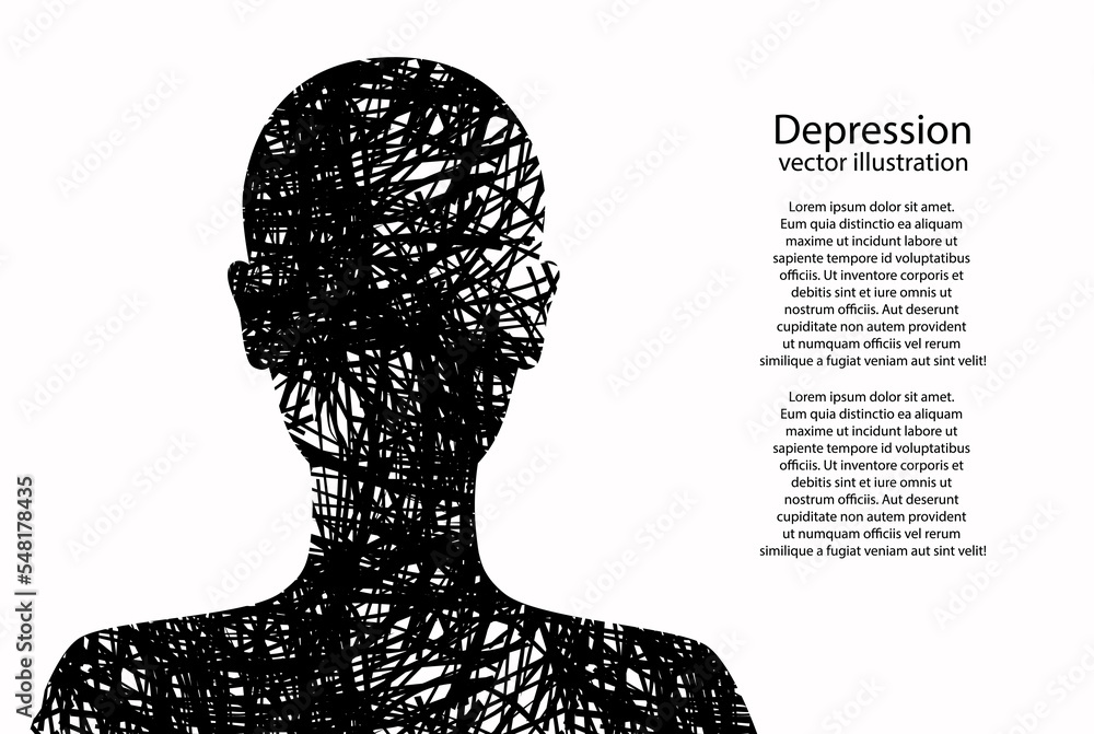 Depression. Vector silhouette of a very sad woman. The concept of ...