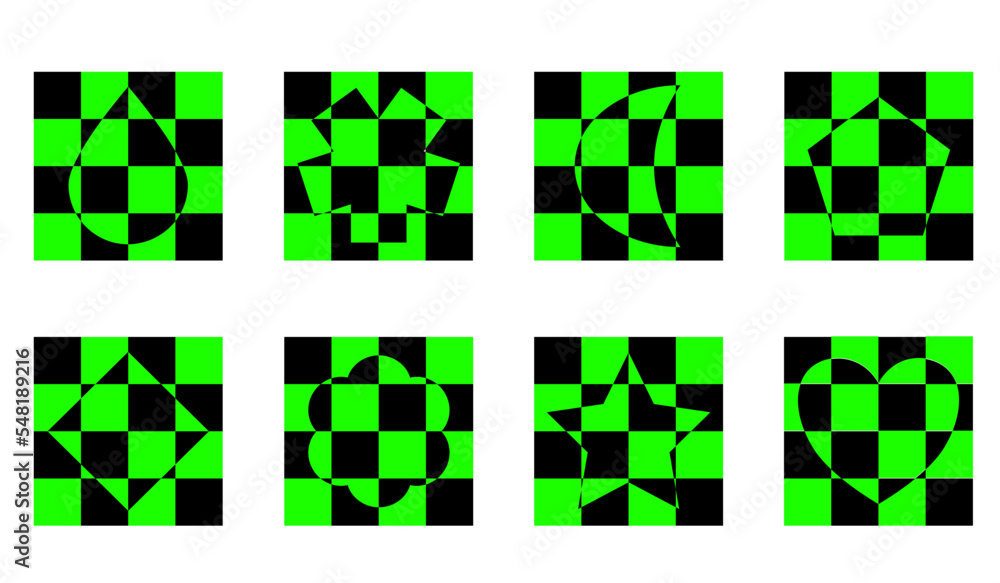 Checkered Groovy Neon Backgrounds Collection with different figures ...