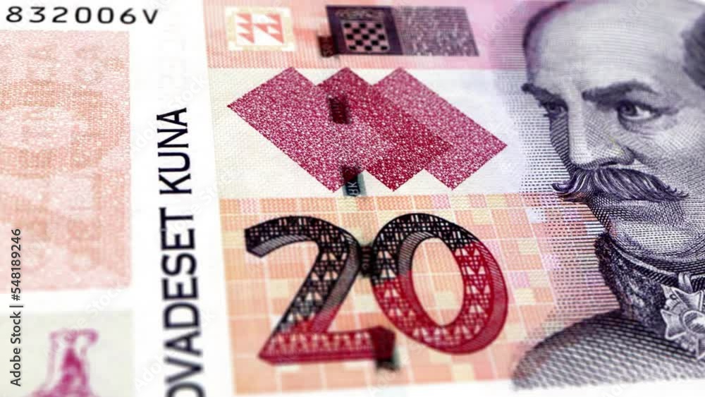 Croatia Croatian Kuna 20 Banknotes Twenty Croatian Kuna Close up And Croatia Croatian Kuna 20 Banknotes Twenty Croatian Kuna Close up And