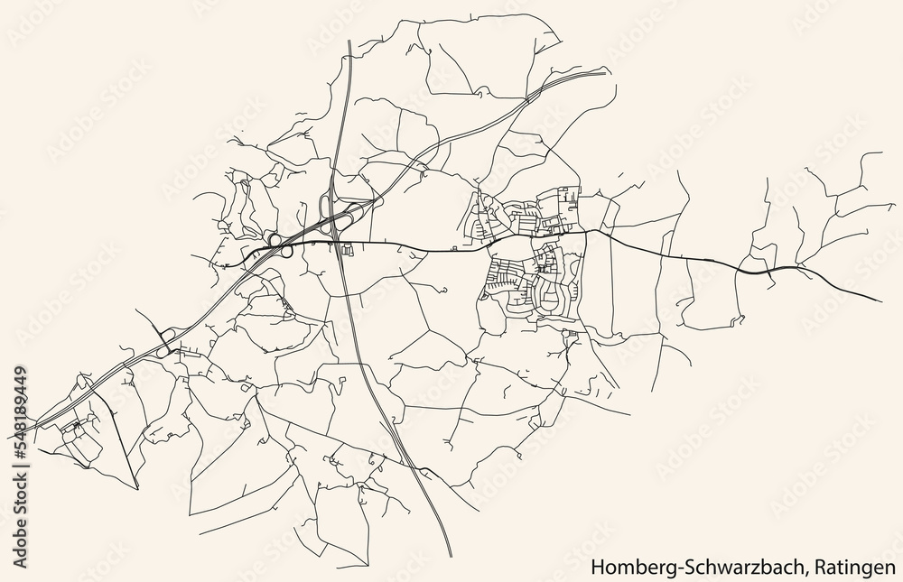 Detailed navigation black lines urban street roads map of the HOMBERG ...