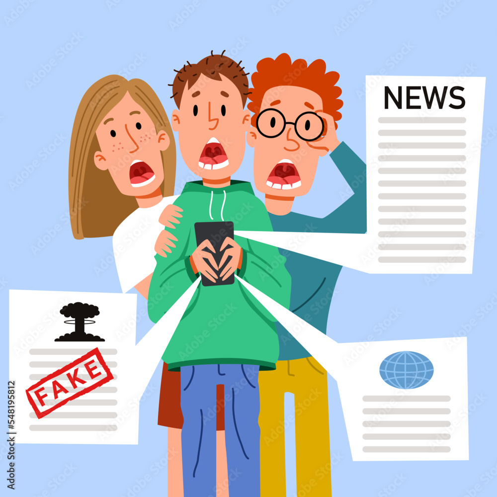 People read the news on the phone. Friends are shocked by what is ...