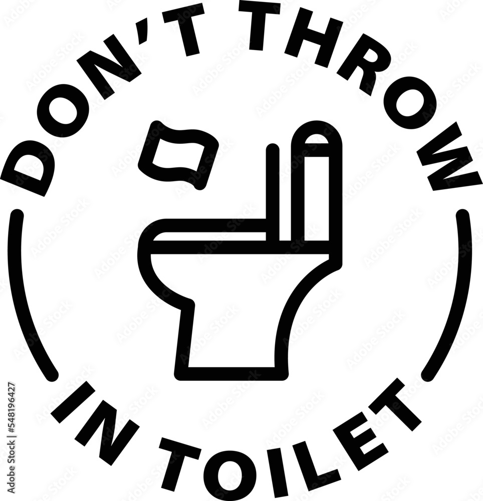 don't throw in toilet icon. Isolated vector black outline stamp label ...