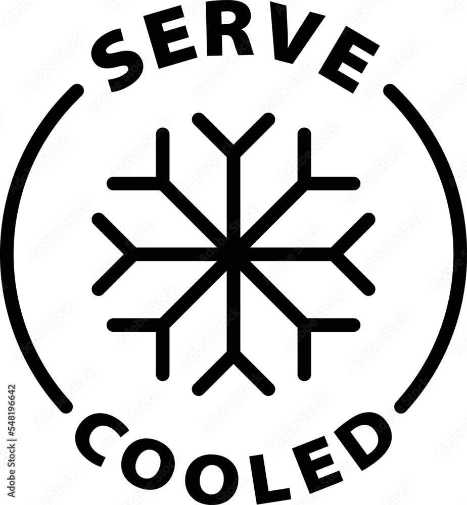 serve cooled icon. Isolated vector black outline stamp label rounded ...