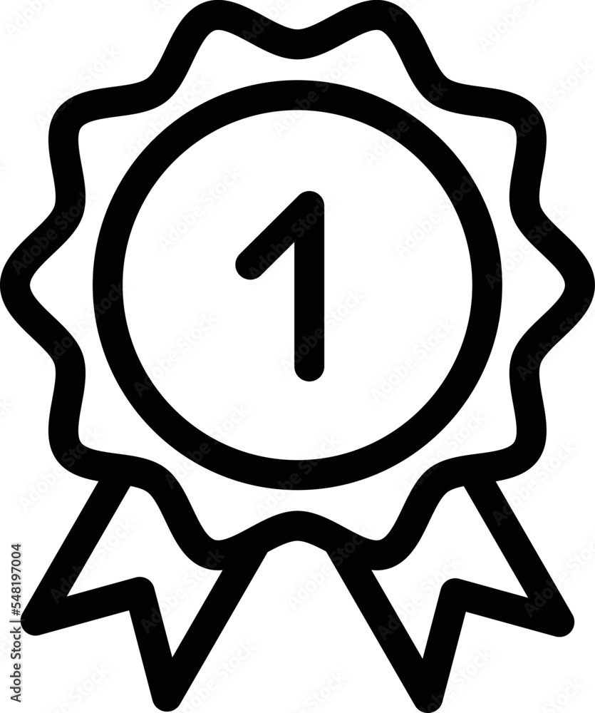 first place medal icon. Isolated vector black outline stamp label ...