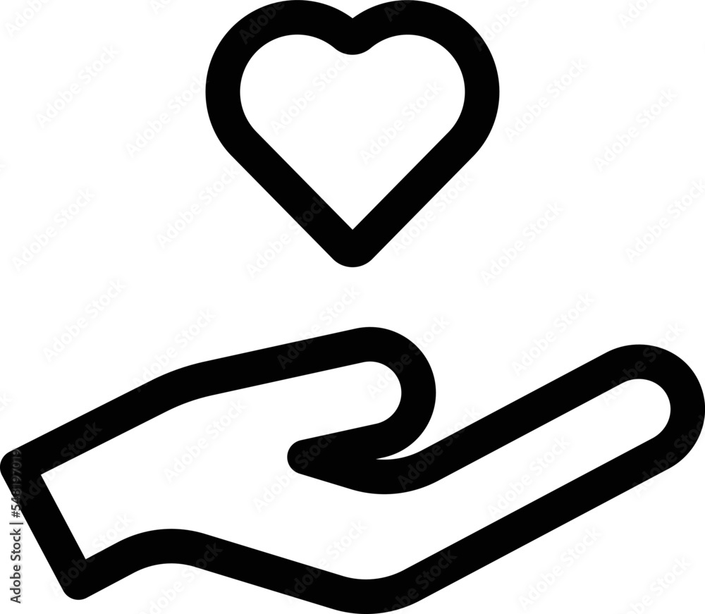 give heart accept support icon. Isolated vector black outline stamp ...