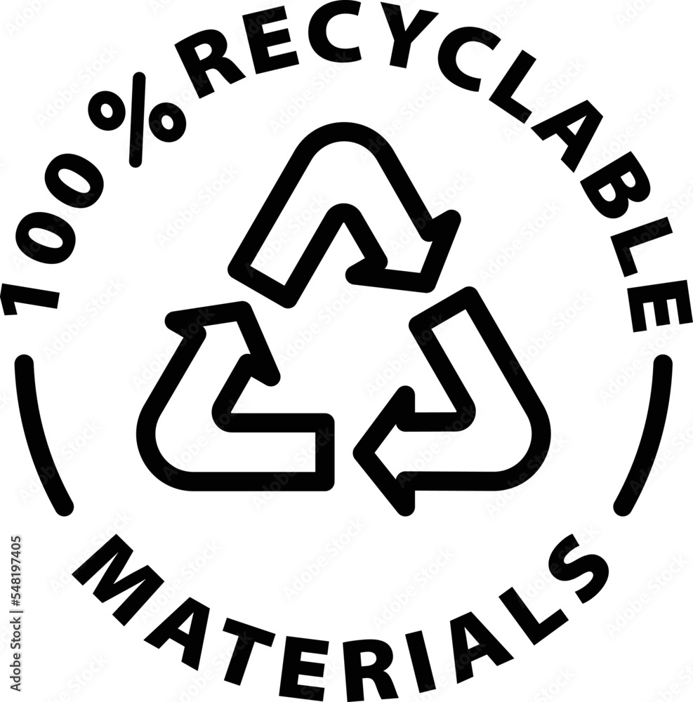 recyclable materials icon. Isolated vector black outline stamp label ...