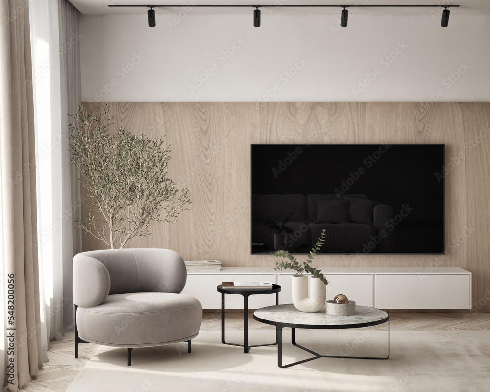 Modern interior design of living room with TV. Luxurious apartment ...