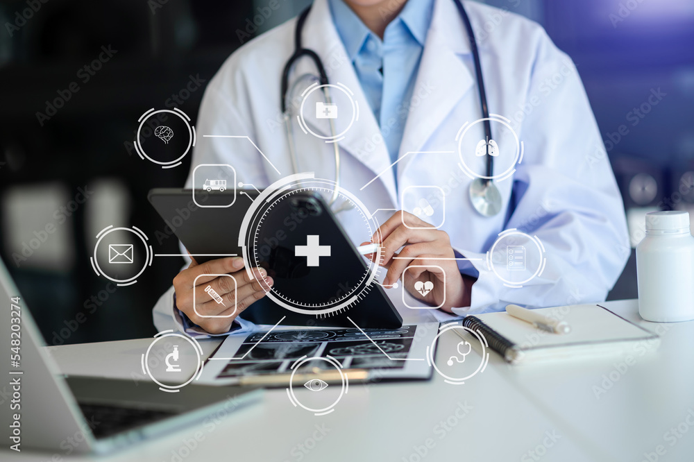 medical technology concept,smart doctor hand working with modern laptop ...