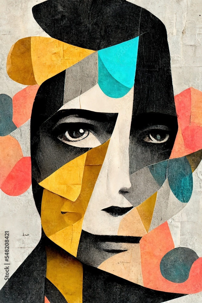 Abstract surreal portrait made out of newspaper. concept art. AI. Stock ...