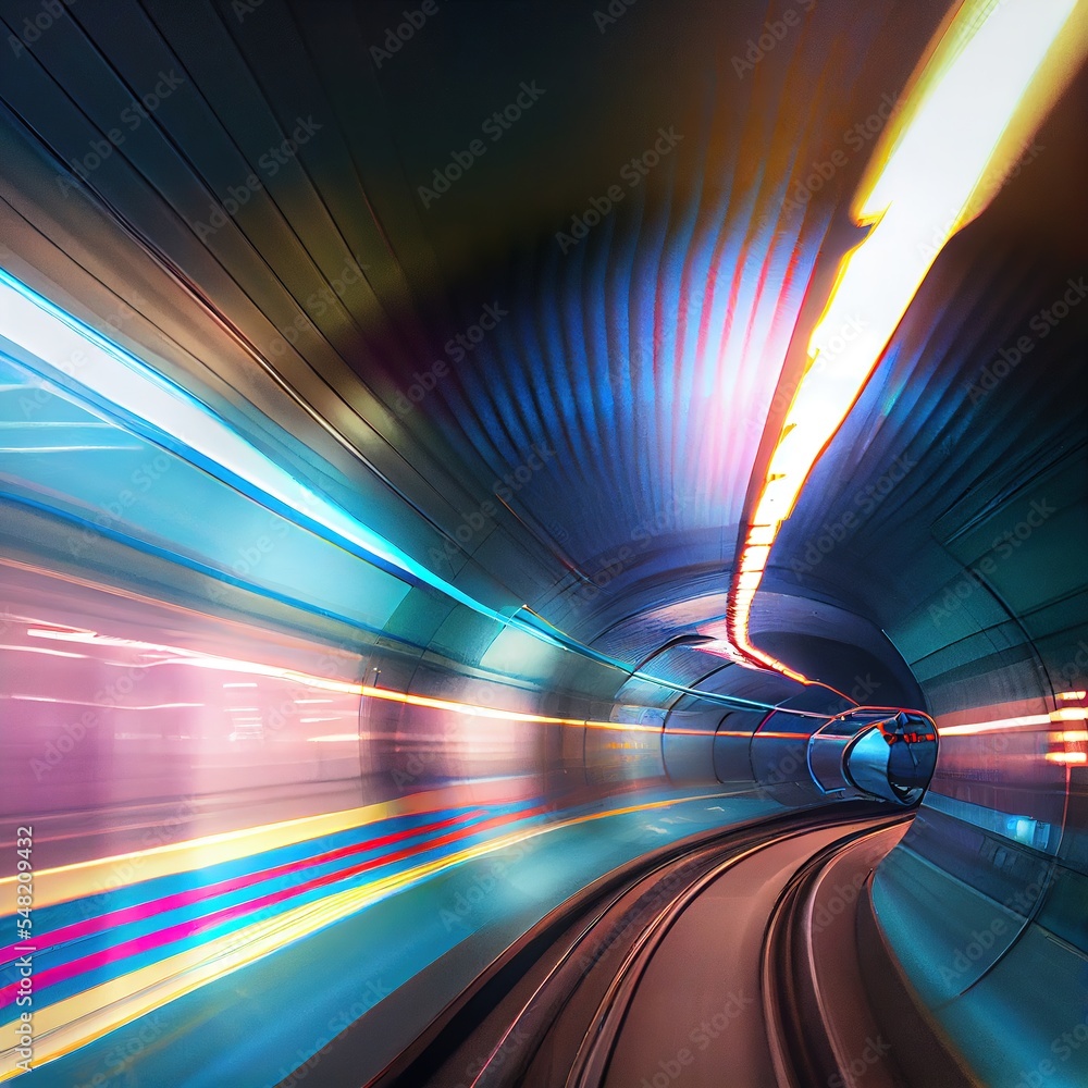 Subway metro underground tunnel with blurry rail tracks. Blurred motion ...