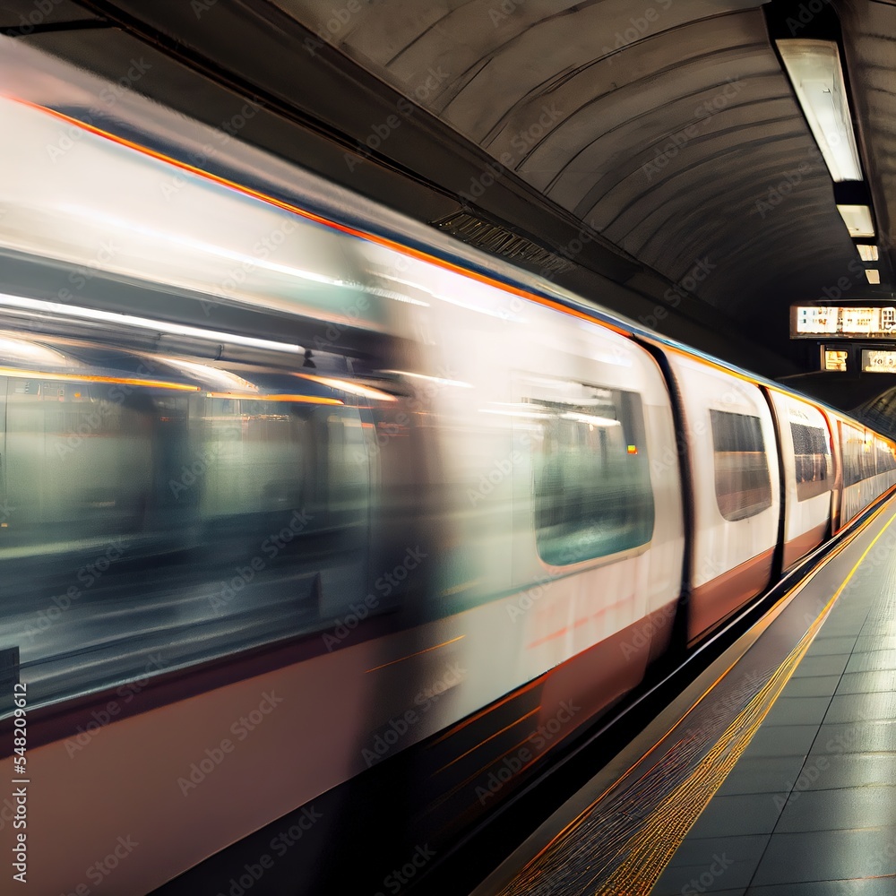 Subway train at the platform blurred in motion. Photorealistic ...