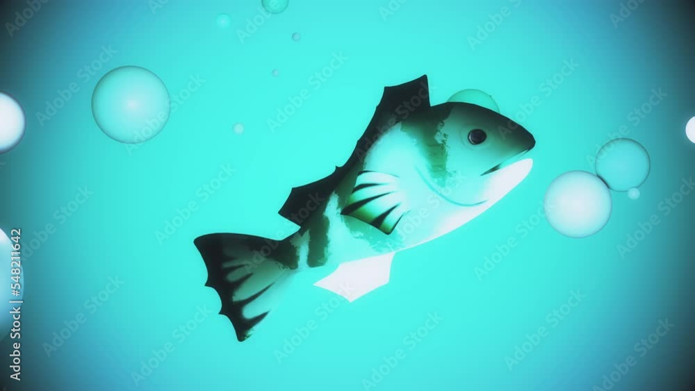 Cute Cartoon Fish Swimming Among Bubbles In Aquatic Colorful Background ...
