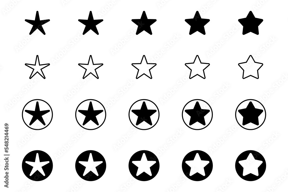 Star icons with rounded corners. Star symbols isolated on white ...