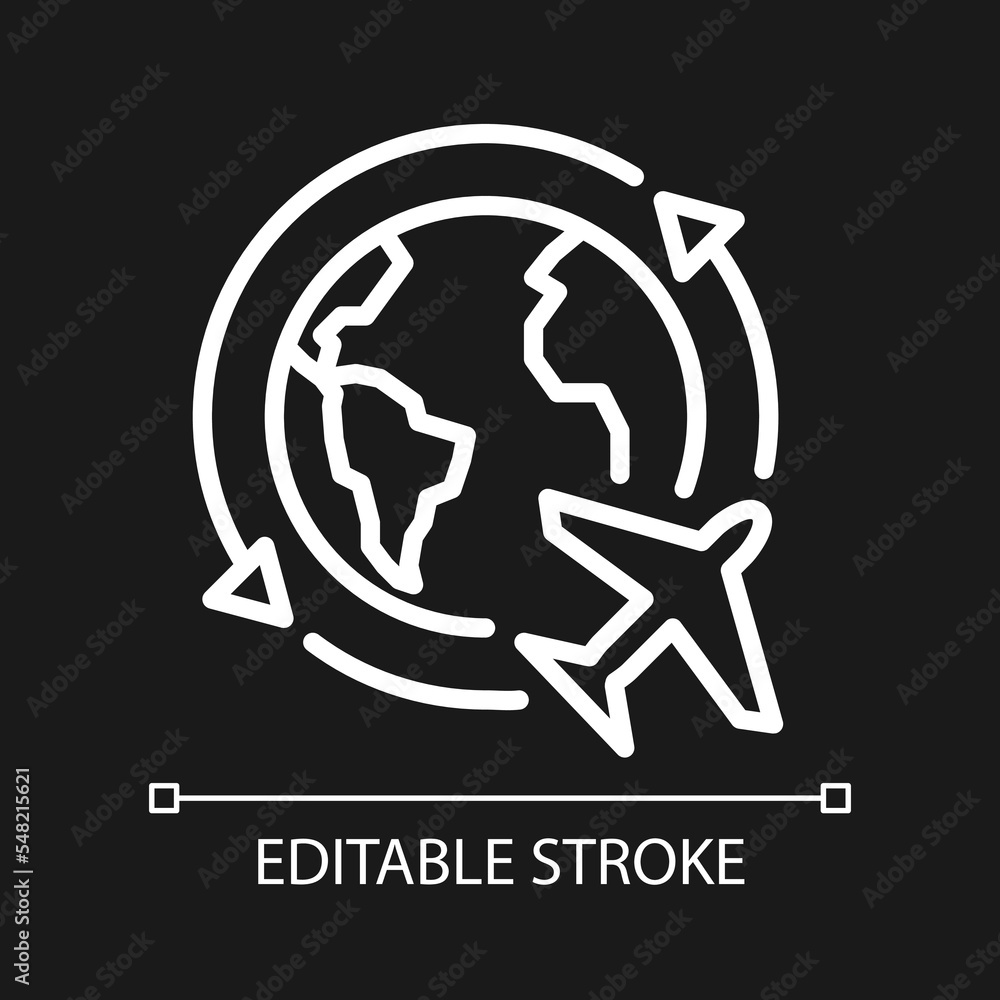 Travel around world pixel perfect white linear icon for dark theme ...
