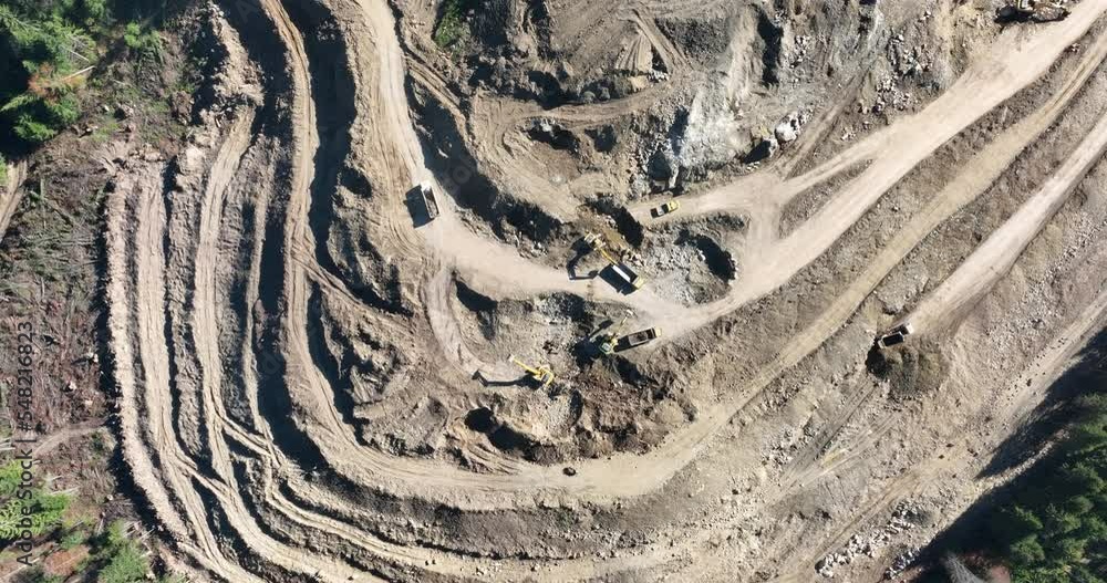 Industrial mine excavators are digging the soil in the construction ...