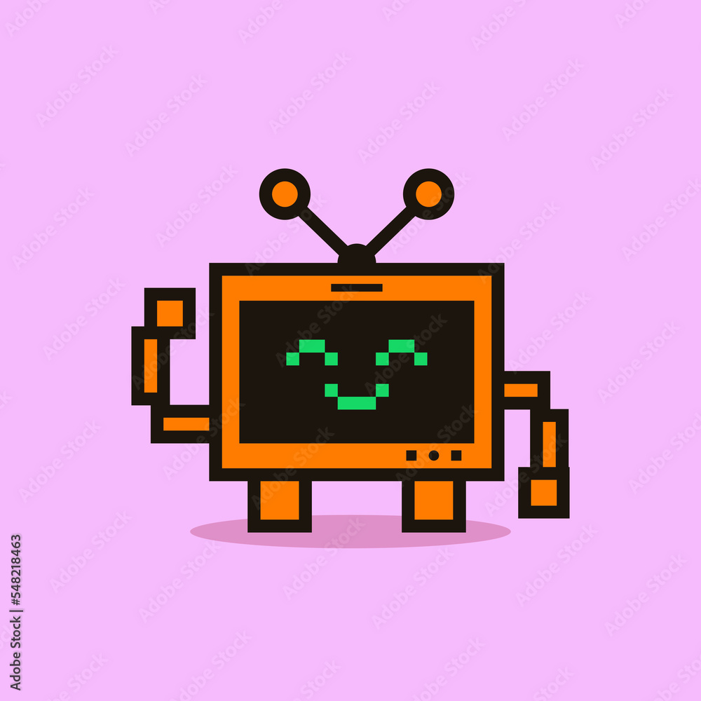 Cute illustration cartoon yellow television tv robot science character ...