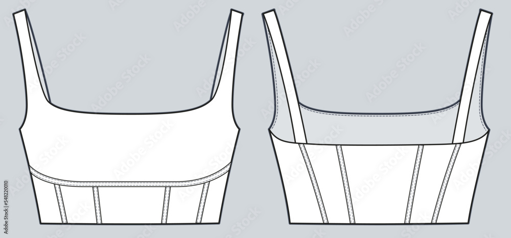 Sports Bra technical fashion Illustration. Women's cropped Tank Top ...