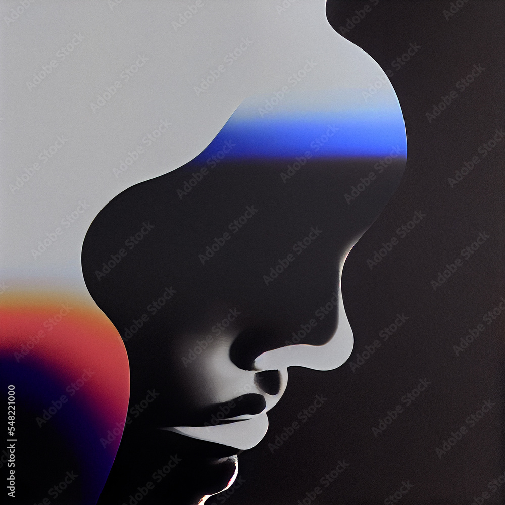 Colorful abstract face background made of various simple 2d shapes ...
