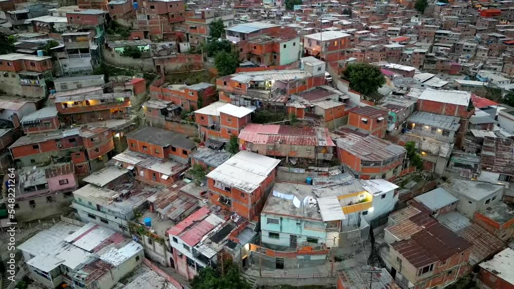 Aerial drone view of famous slums of Caracas, Venezuela. Many favelas ...