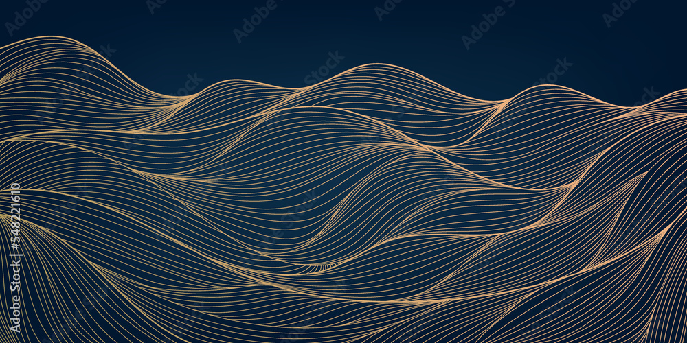 Vector abstract luxury golden wallpaper, wavy line art background. Line ...