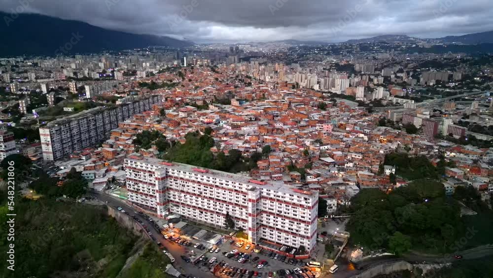 Aerial view of slums on the hill in Caracas, Venezuela. Favelas in poor ...