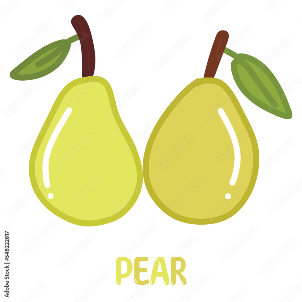 Pear. Hand drawn flat shiny fruits cartoon vector illustration with ...