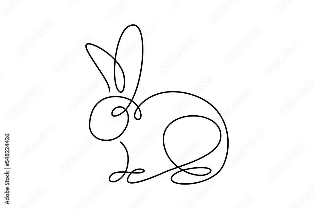 Bunny rabbit in continuous line art drawing style. Hare animal black ...