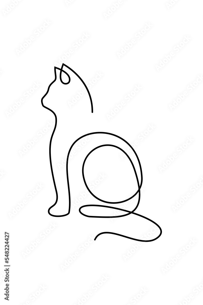 Cat profile in continuous line art drawing style. Abstract cat figure ...