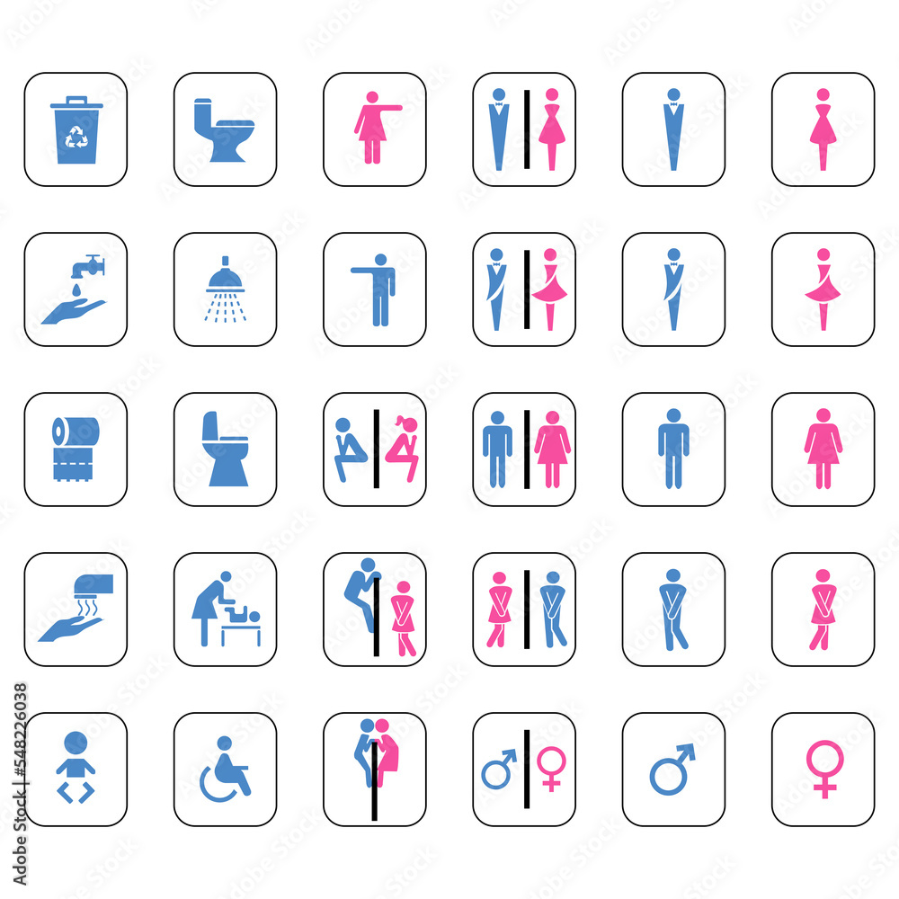 Toilet Sign set with blue and pink colors Stock Illustration | Adobe Stock