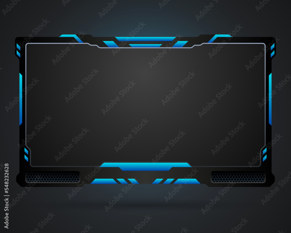 Abstract black and blue live stream overlay video screen panel, gaming ...