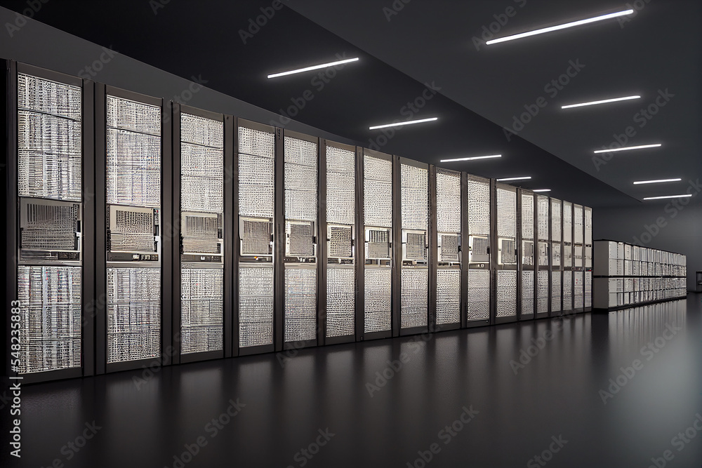 Modern data center with many computer server racks datacenter Stock ...