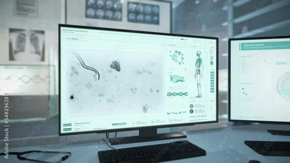 Medical software interface is studying the pathogenic worm. Modern ...