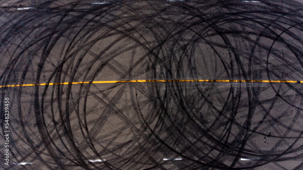 Top view tire tracks texture and background. Asphalt texture with line ...