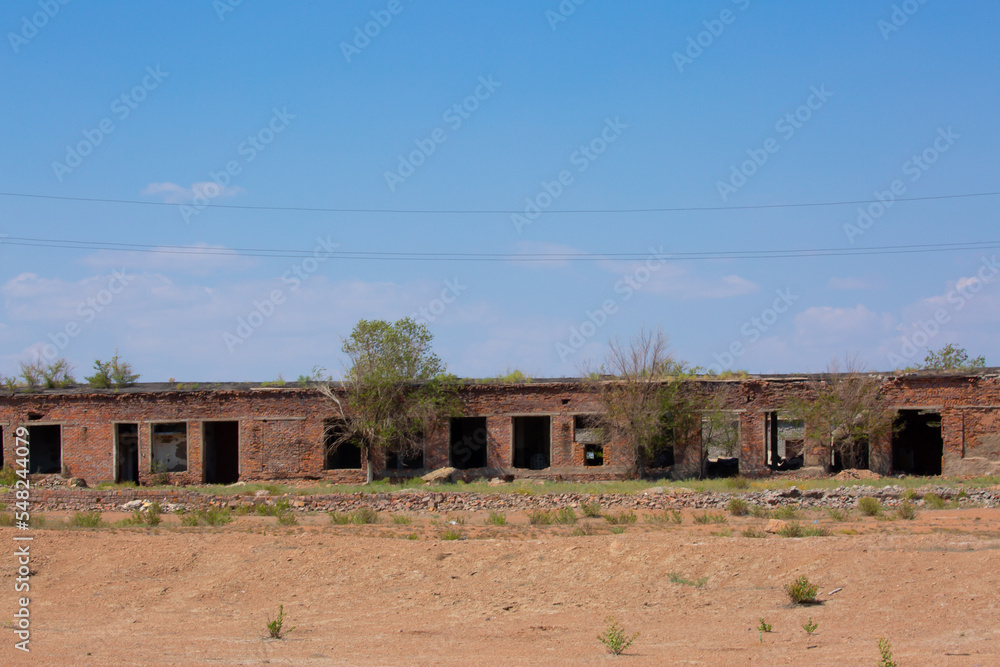 Destroyed and abandoned buildings of the city after the war, bombing ...