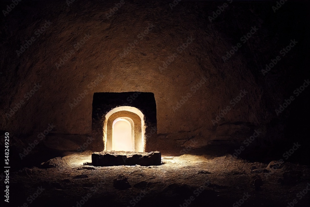 Sacred stone crypt with arch with ancient empty tomb Stock Illustration ...